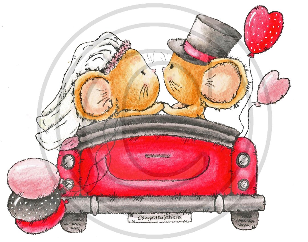 Congratulations Mice, Digital Stamp, Black and White, Colouring Page ...