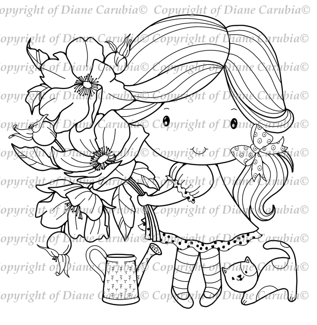 Blooming Lovely, Digital Stamp, Girl, Download, Printable, Flowers ...