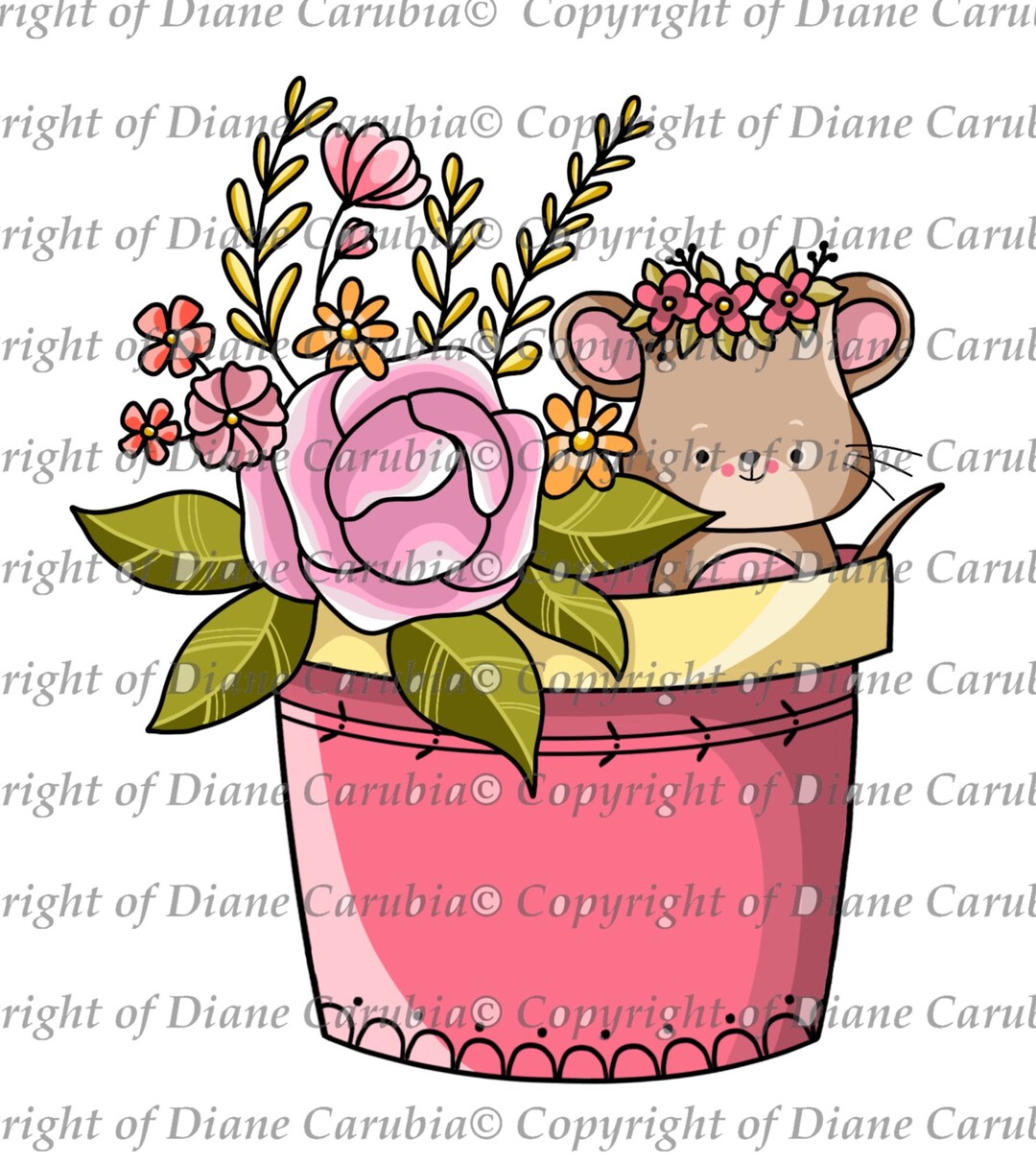 Little Mouse Plant Pot Coloured, Digital Stamp, Sticker, Planner ...