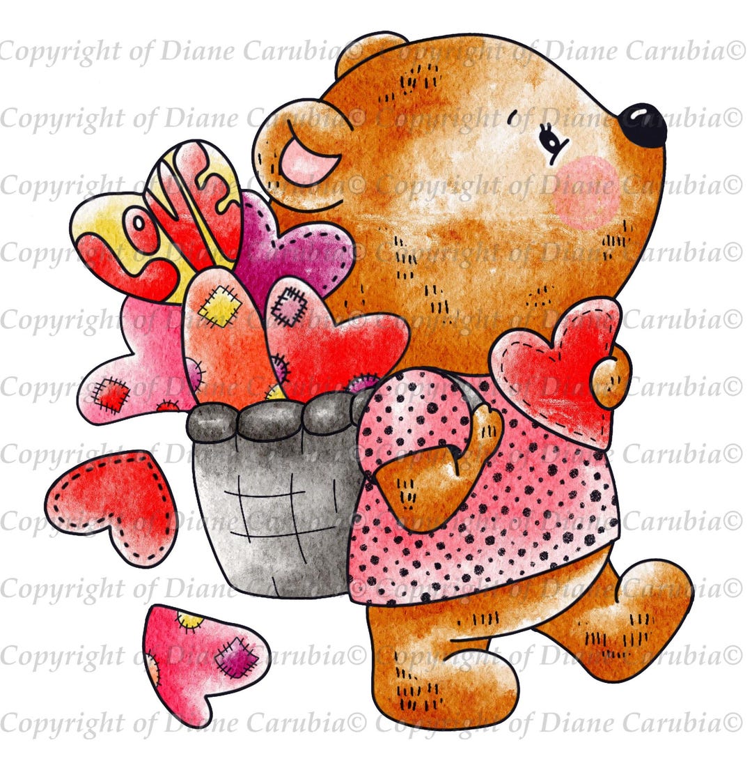 Love Heart Bear Digital Stamp: Coloured Cardmaking Image (printable PNG ...