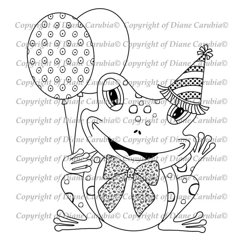 Birthday Frog, Black and White, Digital Stamp, Frog, Digi - Etsy