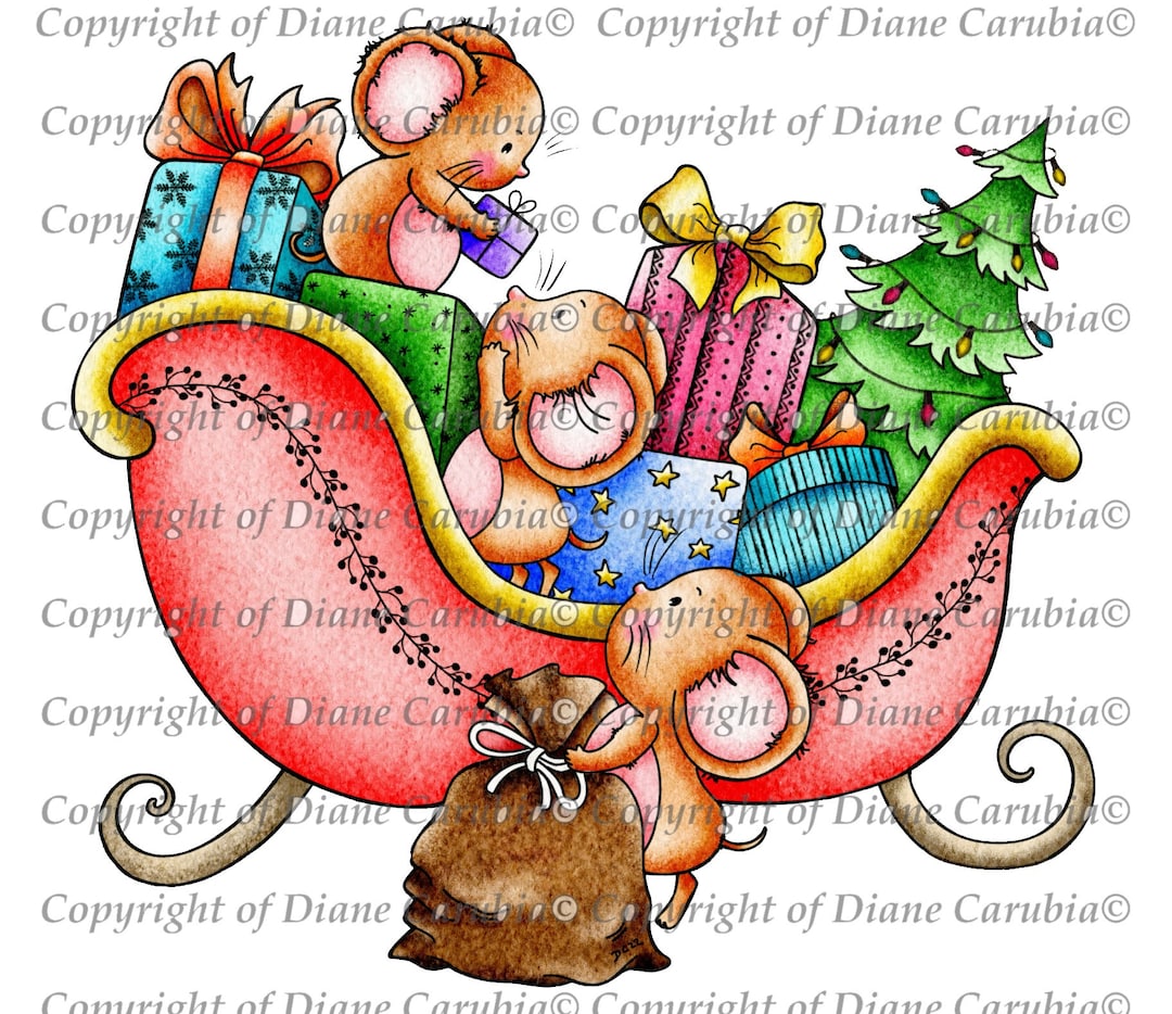 Sleighride Mice, Coloured, Digital Stamp, Download, Christmas ...