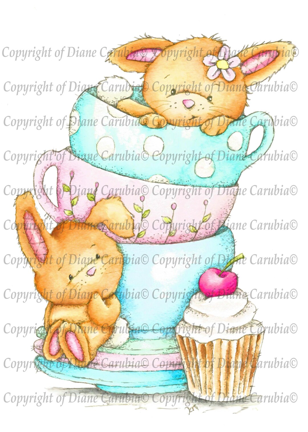 Afternoon Bunny Tea Coloured, Digital Stamp, Download, Printable, Digi ...