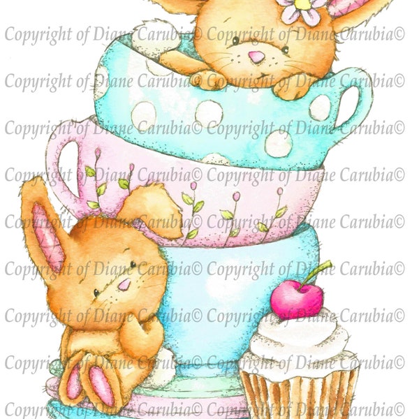 Tea Party Bunny Digital Art - Etsy