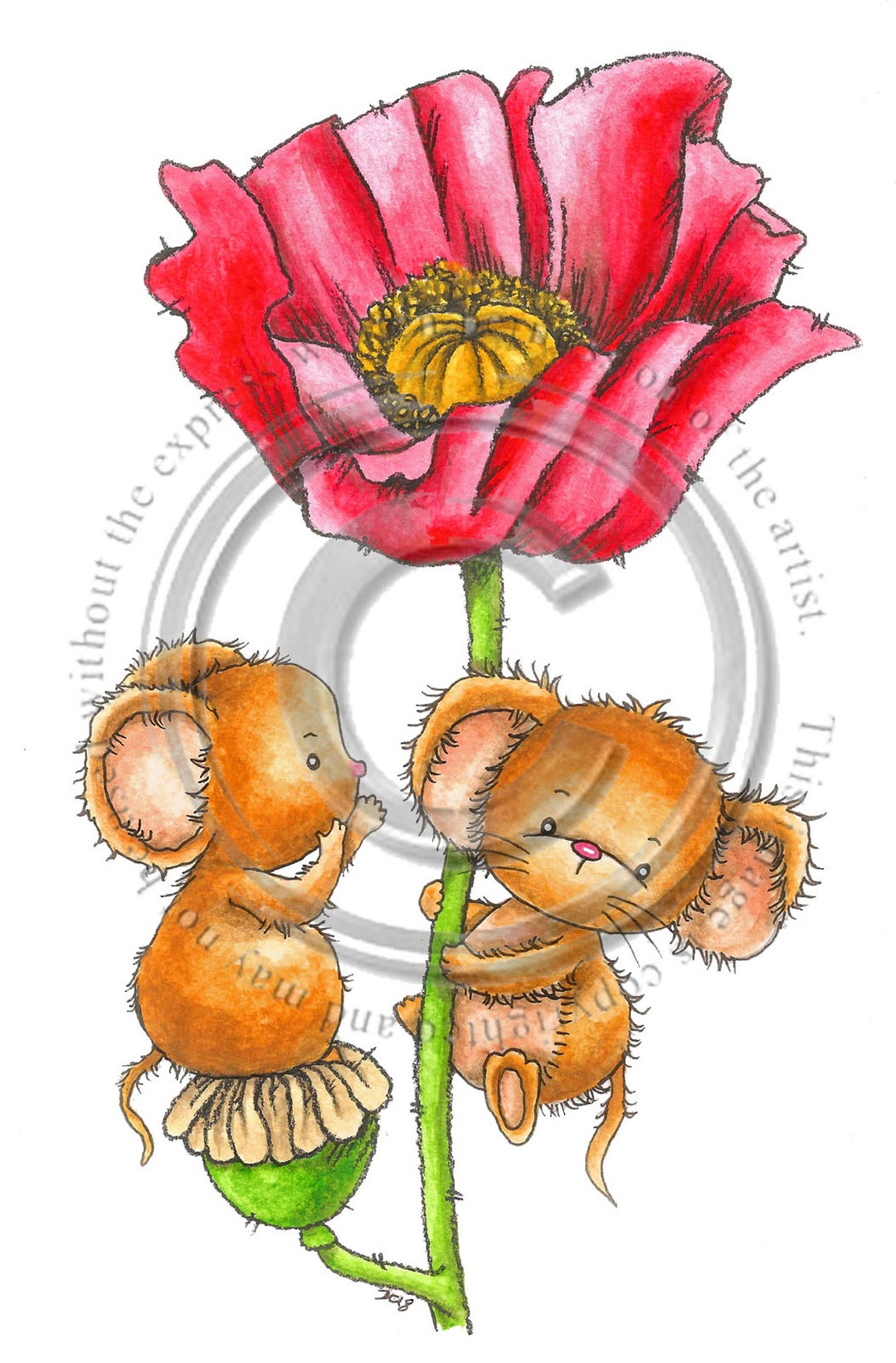 Hang on Poppy Mice, Digital Stamp, Download, Black and White ...