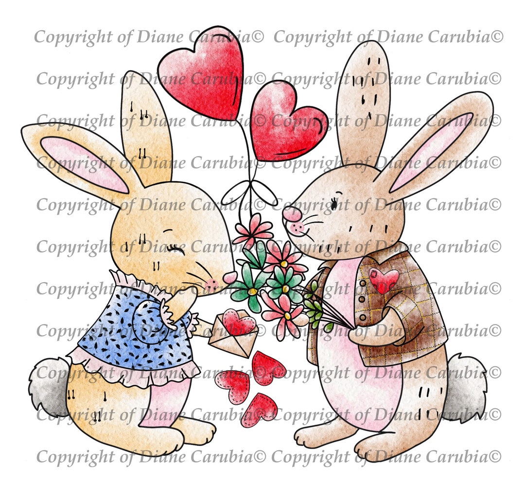Bunny Love, Colour, Digital Stamp, Valentine, Sublimation, Download ...