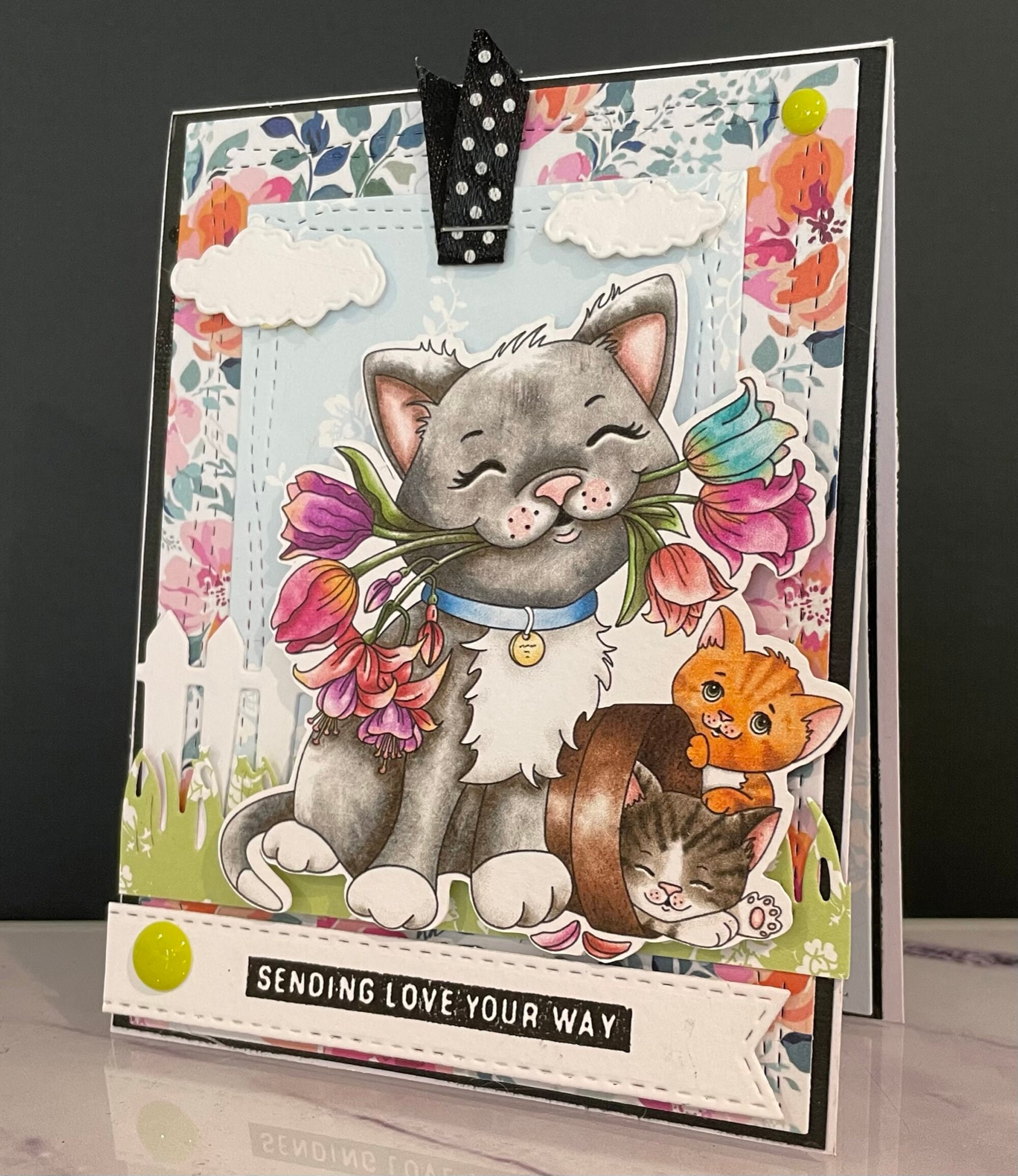 Kittys Cute Bouquet, Black and White, Digital Stamp, Cat, Download ...