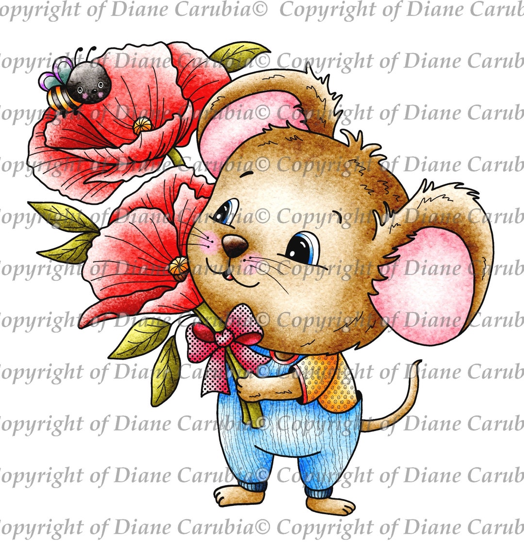 Poppy Mouse, Digital Stamp, Download, Black and White - Etsy