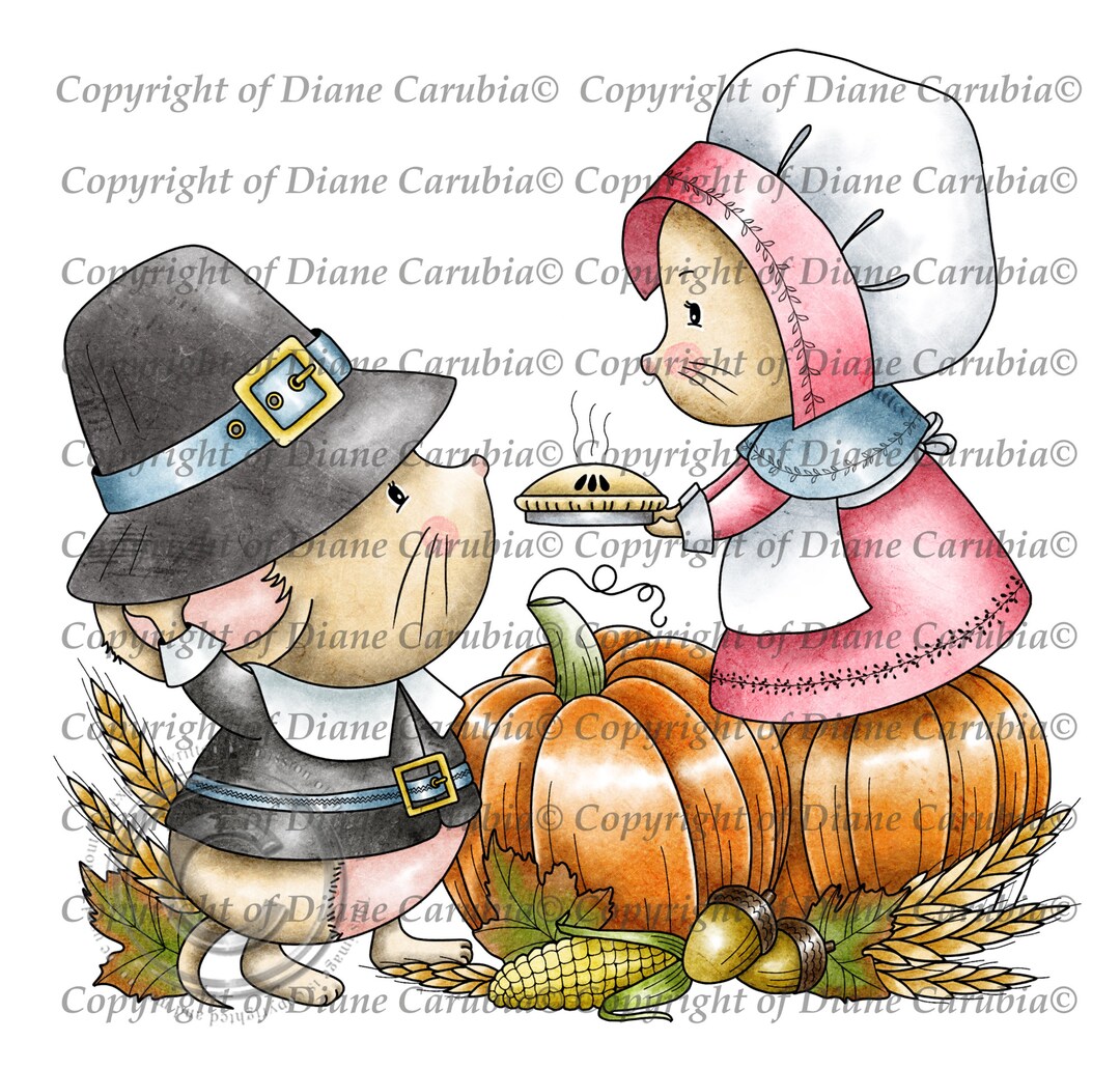 Give Thanks Mice, Colour, Digital Stamp, Downloads, Thanksgiving ...