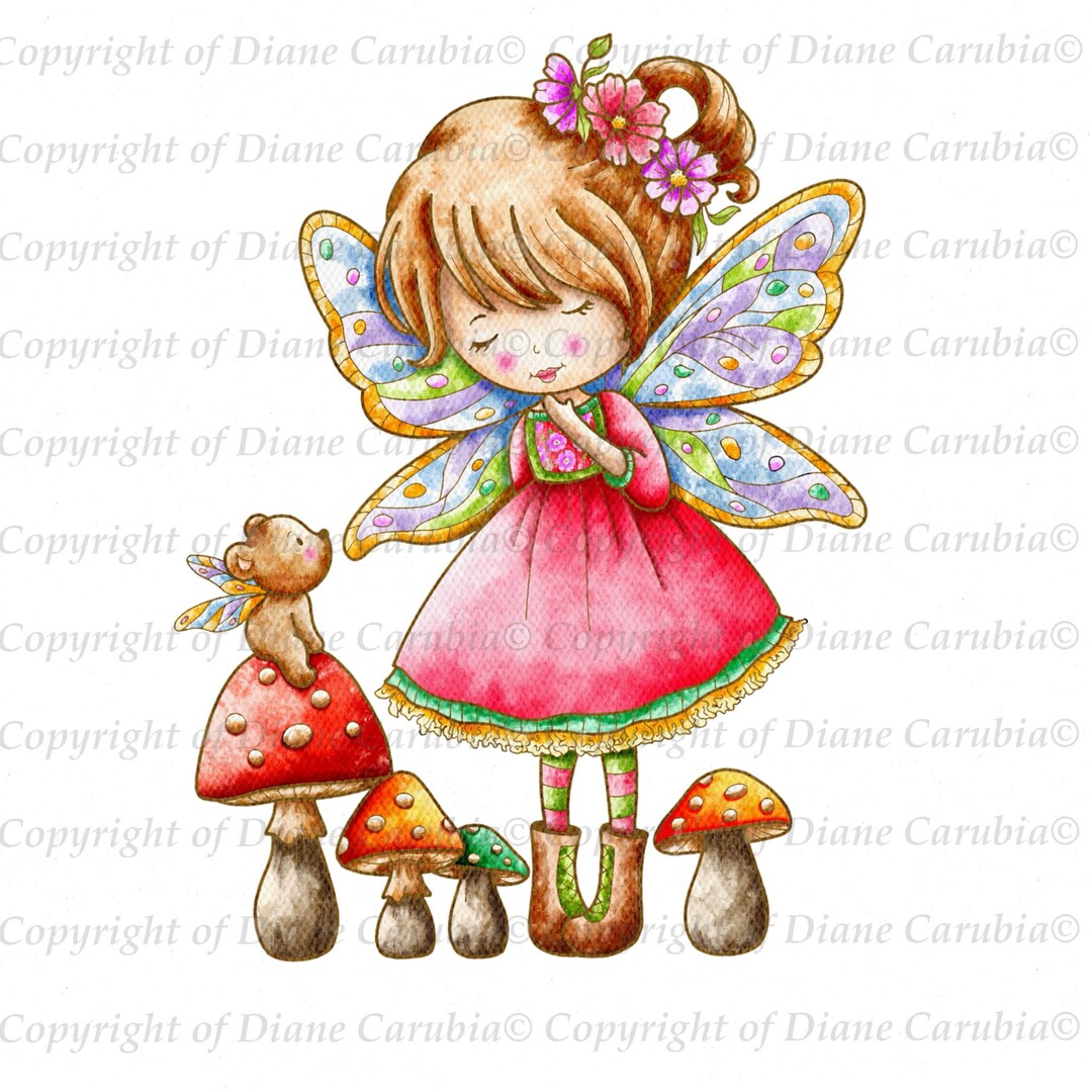 Whimsical Fairy, Coloured, Digital Stamp, Digi, Cute, Cardmaking ...