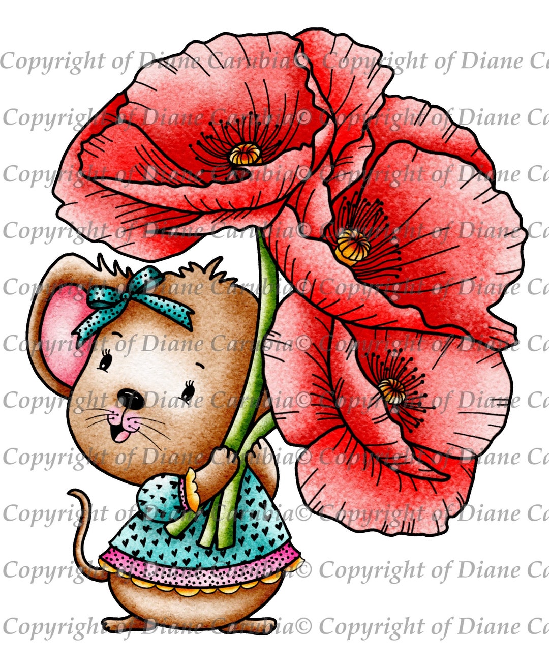 Poppy Mouse Girl, Digital Stamp, Download, Printable - Etsy