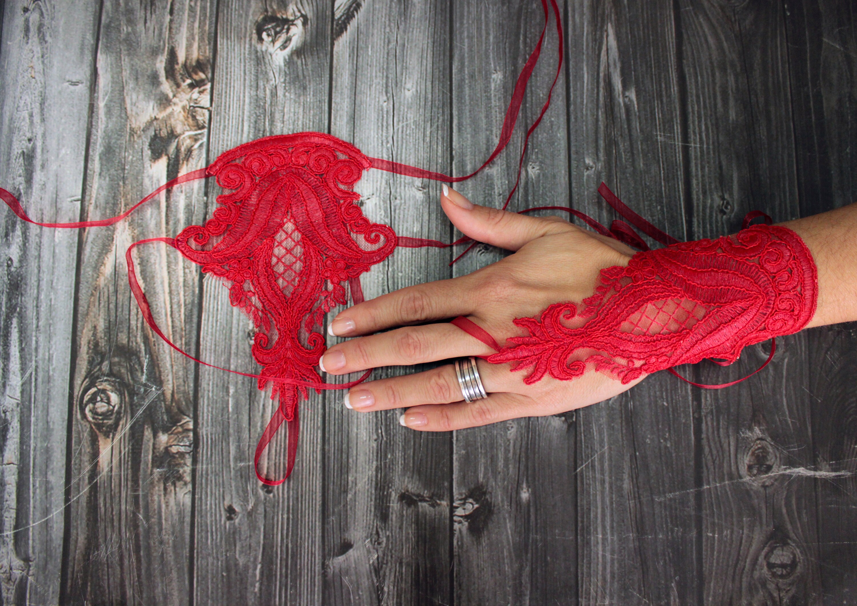 Red Lace Fingerless Gloves Fleur De Lis Handpainted Gloves Personalized Gift Christmas Party Opera Lace Lolita Sexy Gloves Cosplay Etsy UK