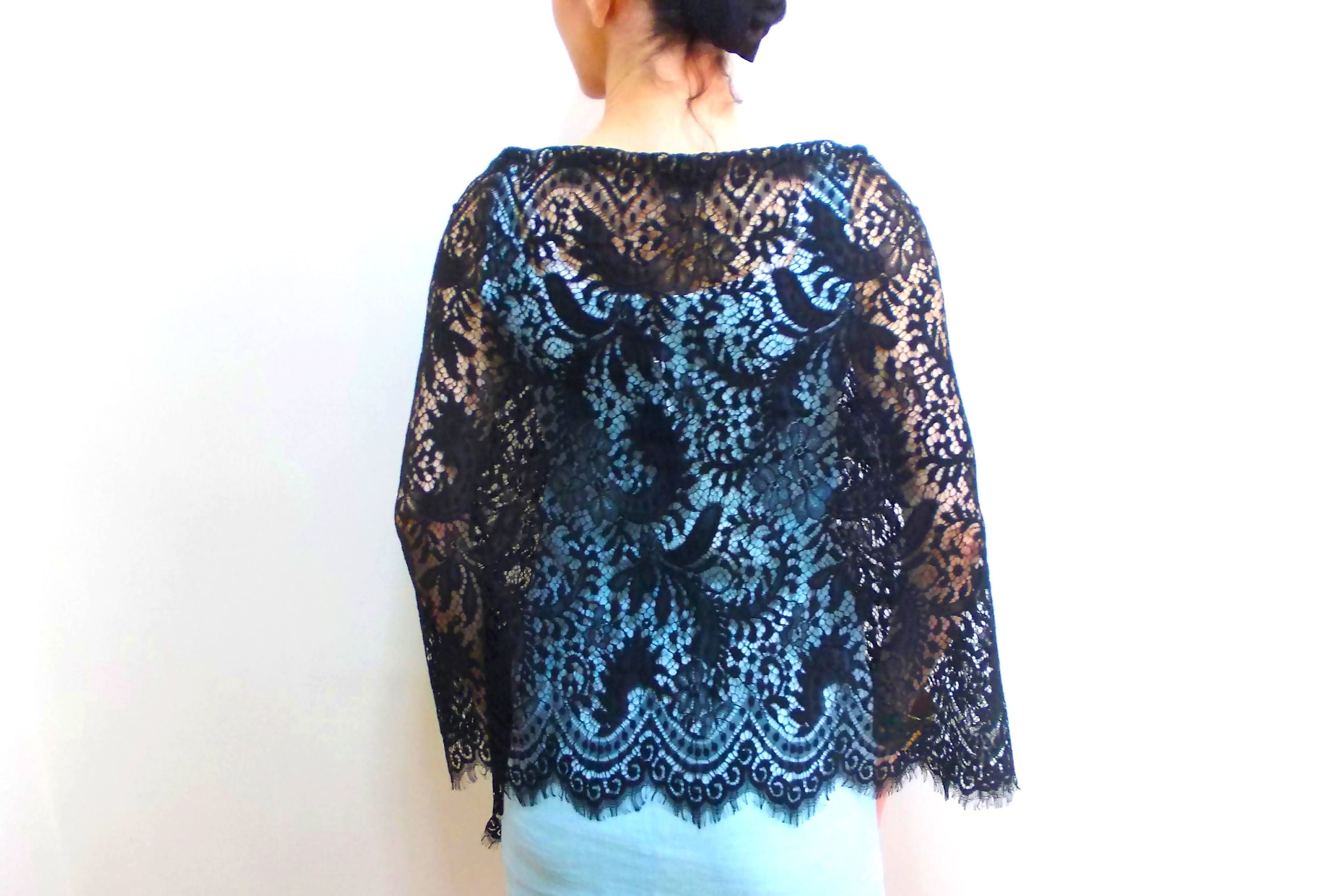Black Lace Shawl, Lace Shrug Long Shawl, Evening Shawls Wraps, Plus ...