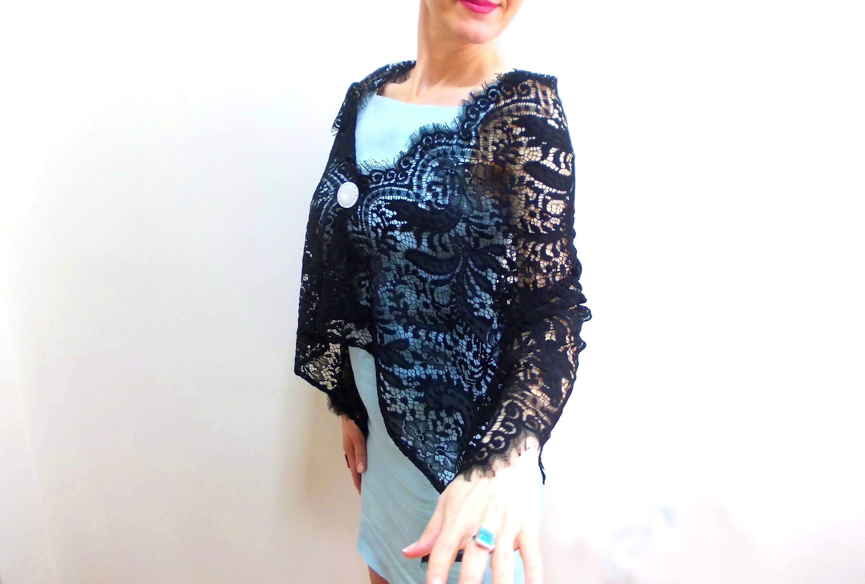 Black Lace Shawl, Lace Shrug Long Shawl, Evening Shawls Wraps, Plus ...