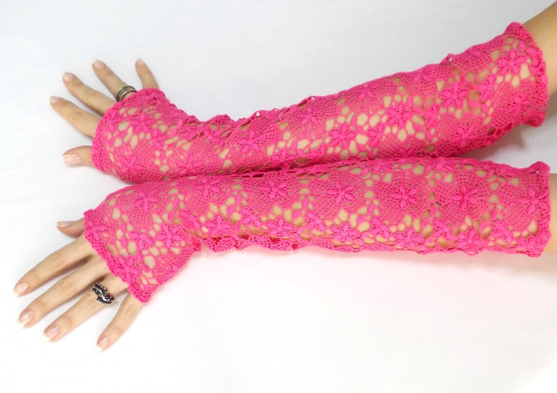 Extra Long Pink Lace Gloves, Belly Dance Costume Accessories, Opera ...
