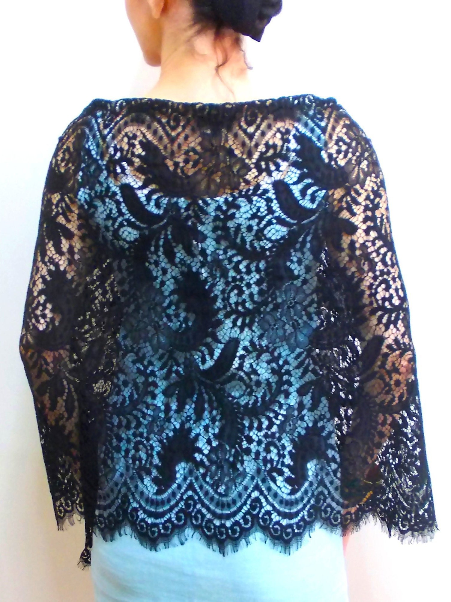 Black Lace Shawl, Lace Shrug Long Shawl, Evening Shawls Wraps, Plus ...