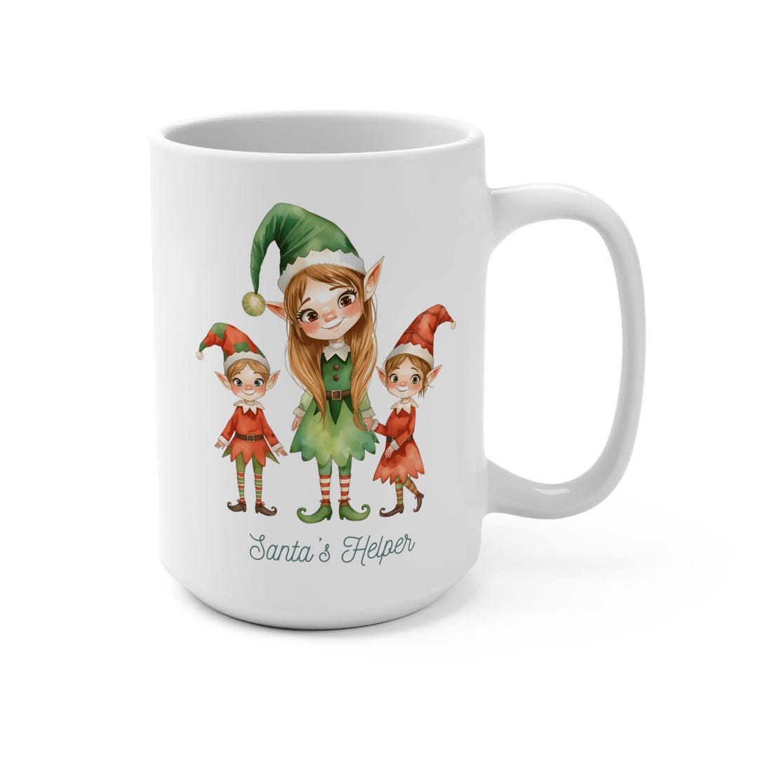 Whimsical Elf Coffee Mug, Holiday Gift, Santa's Helper Cup, Cute ...