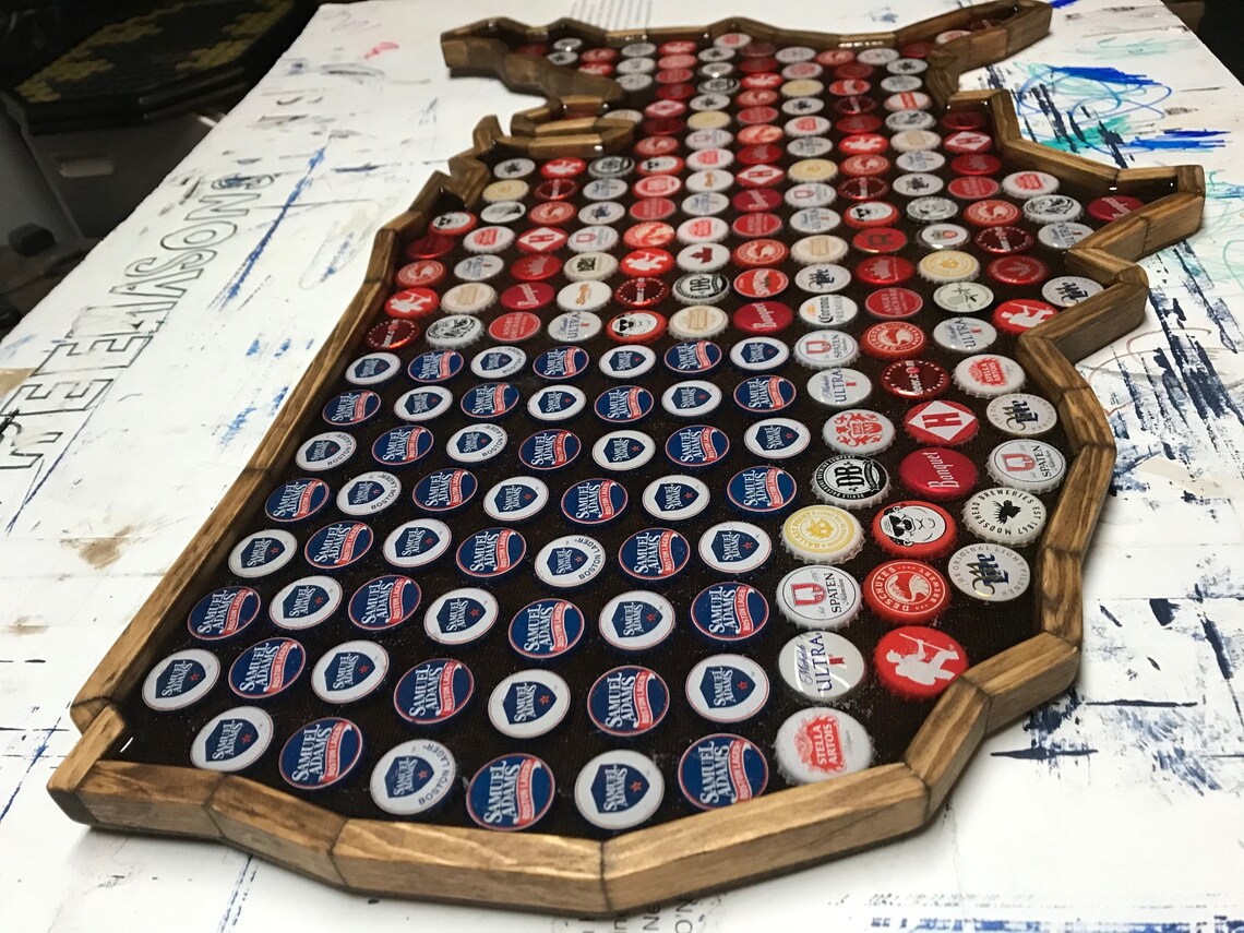 Beer Bottle Cap Art American Flag United States Outline | Etsy