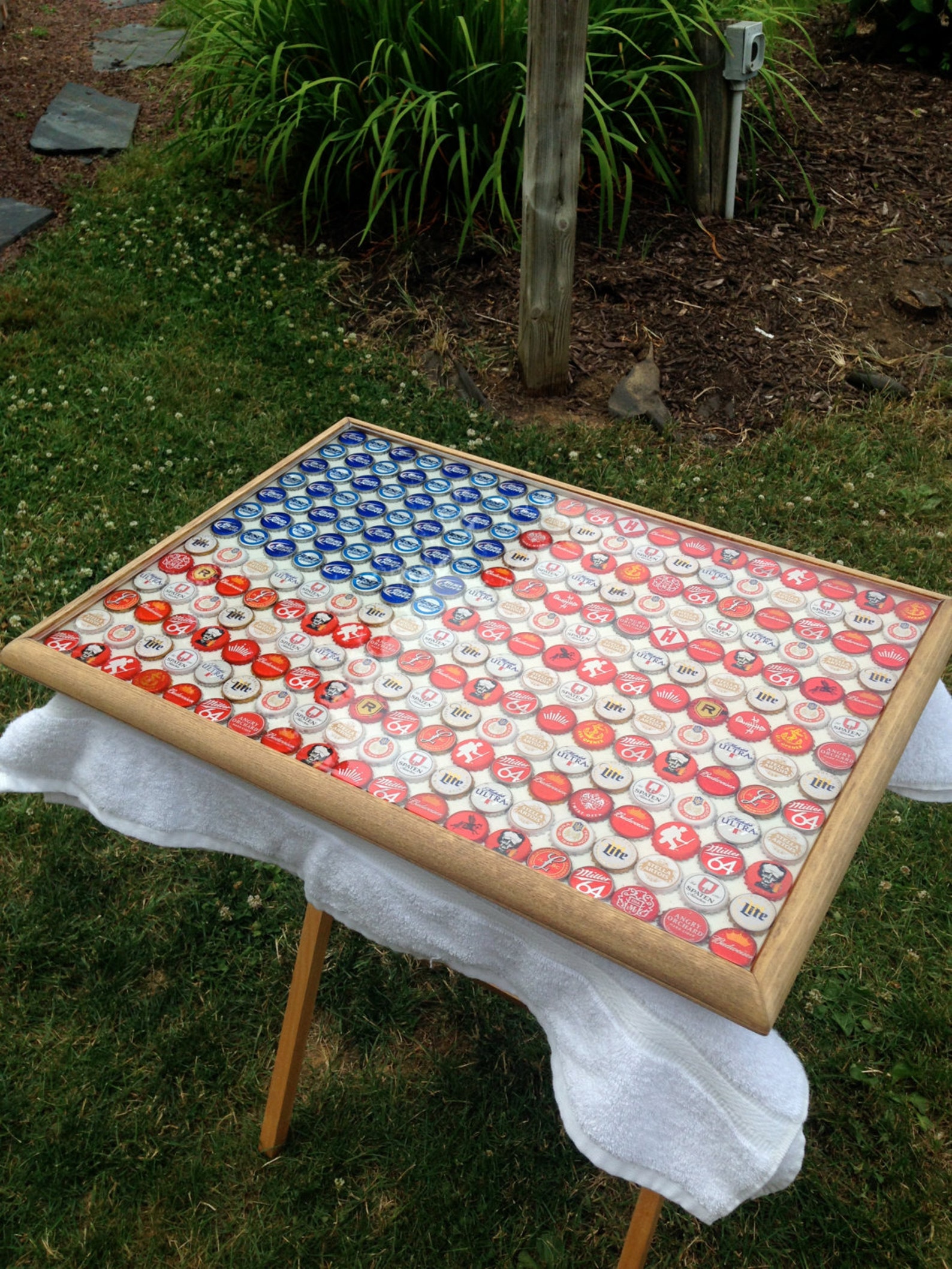 Beer Bottle Cap Art - American Flag - White Background - Highly ...