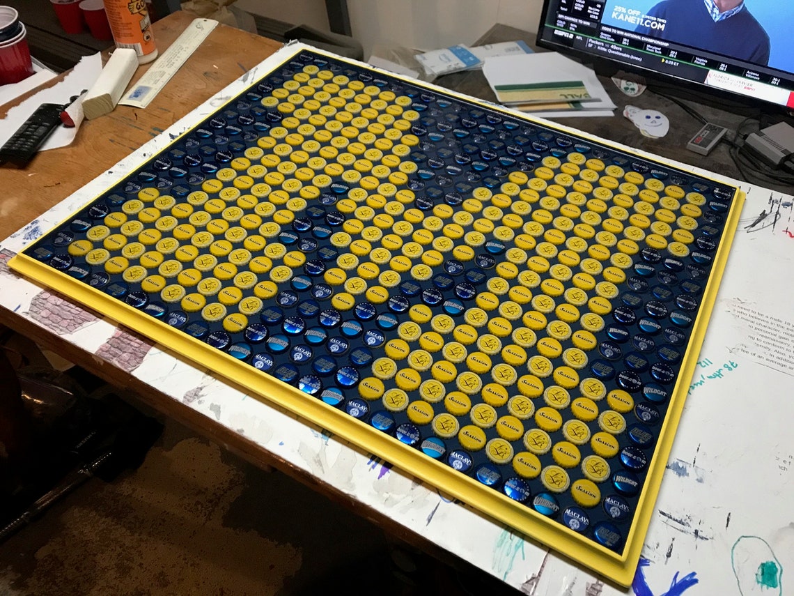 Bottle Cap Art - Michigan Wolverines Block "m" Logo - Table Top Epoxy ...