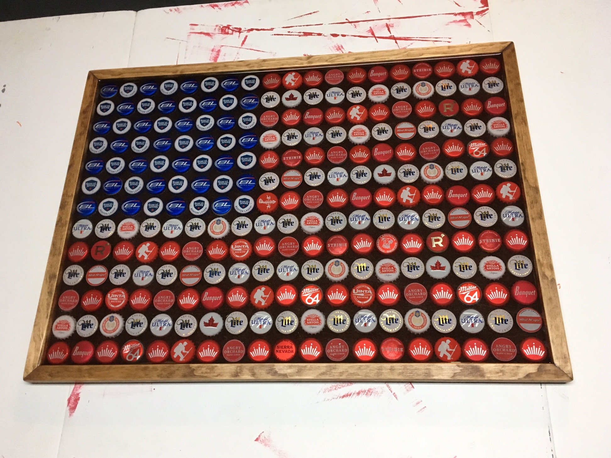 Beer Bottle Cap Art - American Flag - Stained Background - Highly ...