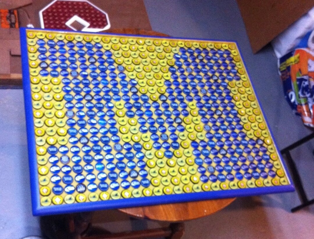 Bottle Cap Art - Michigan Wolverines Block "m" Logo - Table Top Epoxy ...