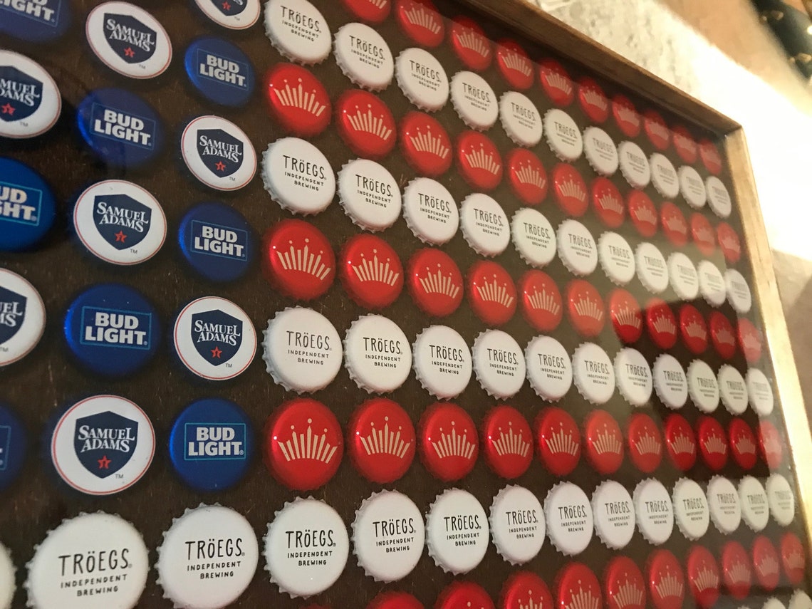 Beer Bottle Cap Art - American Flag (upscale Molding) - Stained ...