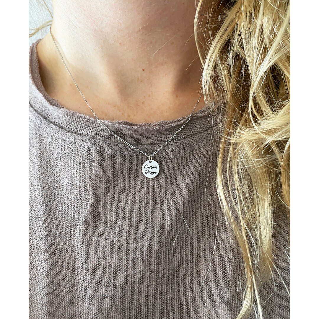Custom Engraved Necklace, 925 Sterling Silver, 10mm/15mm Round Disc ...