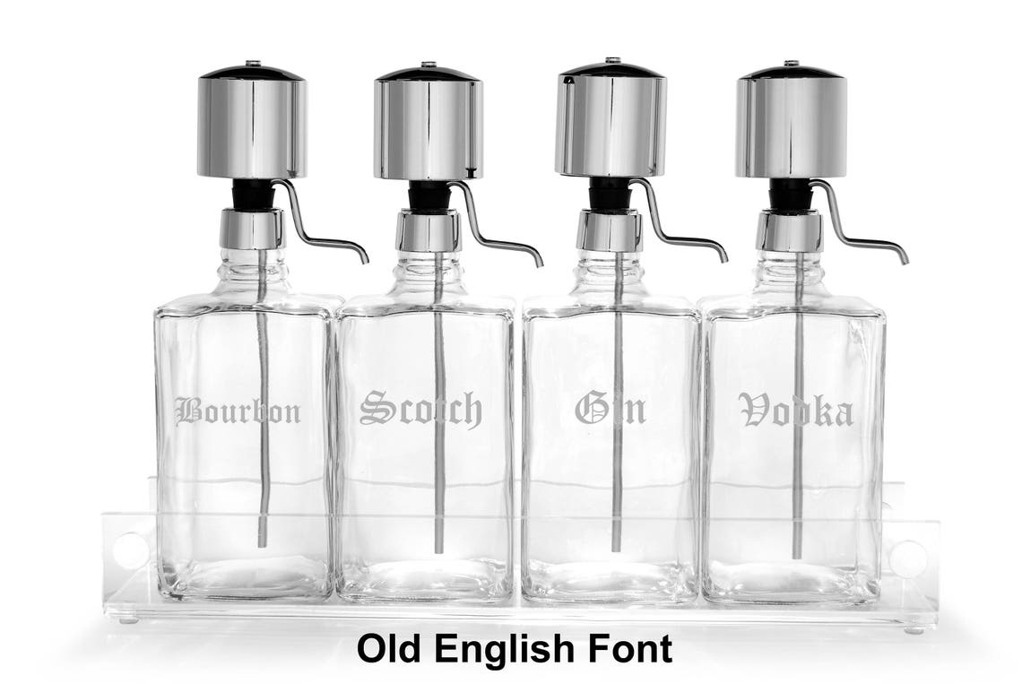 Liquor Decanter Bar Set With Chrome Pumps & Acrylic Tray - Etsy
