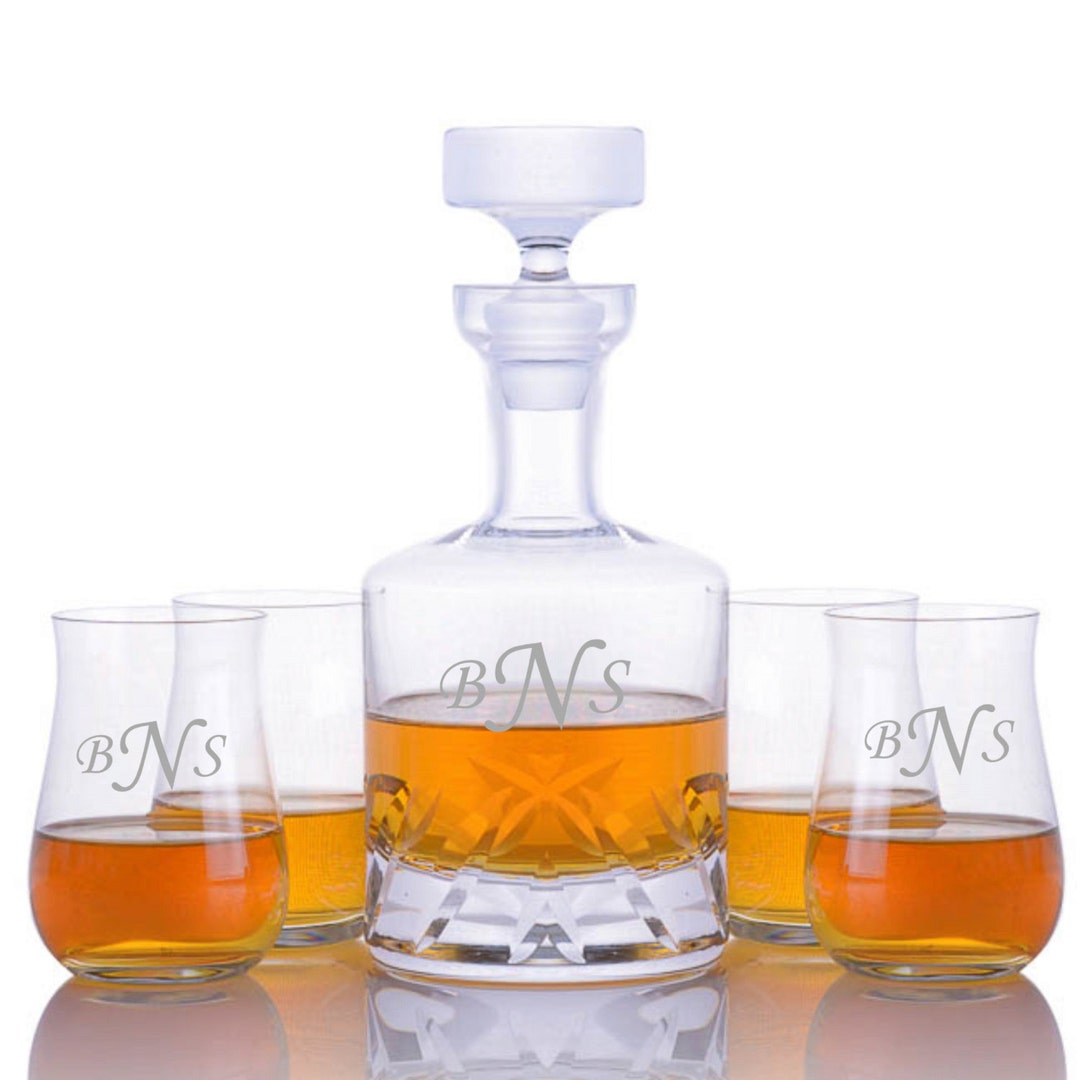 Personalized Engraved Beveled Blade Liquor Decanter & 4 Single Malt ...