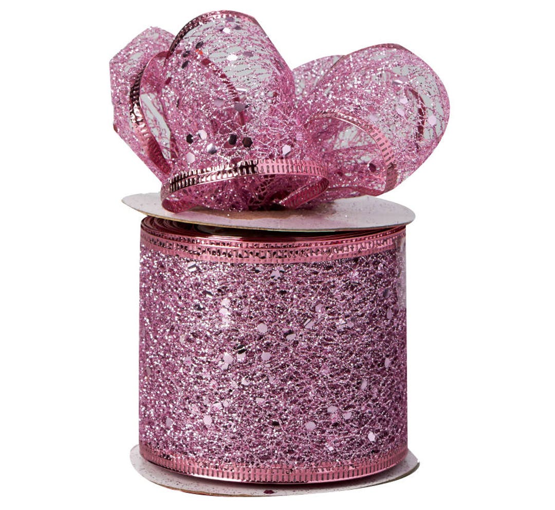 Pink Edge Wired Ribbon, Pink Glitter Ribbon, Decorative Tulle Glitter ...