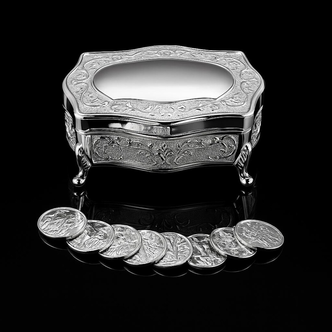 Silver Footed Floral Wedding Arras Box With Coins Set, Wedding Unity ...