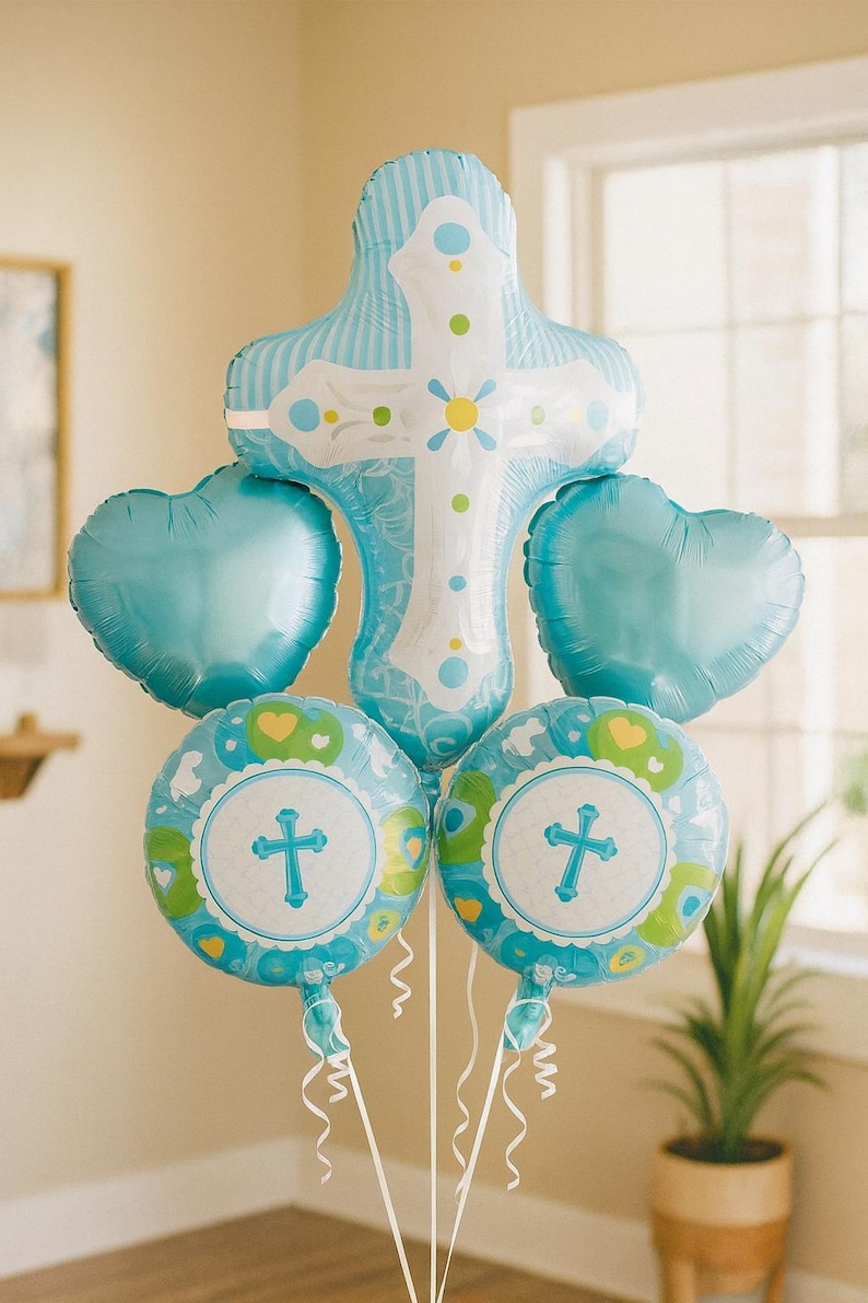 Blue Baptism Balloon, Boy's Baptism Blue Cross Foil Set, Cross and ...