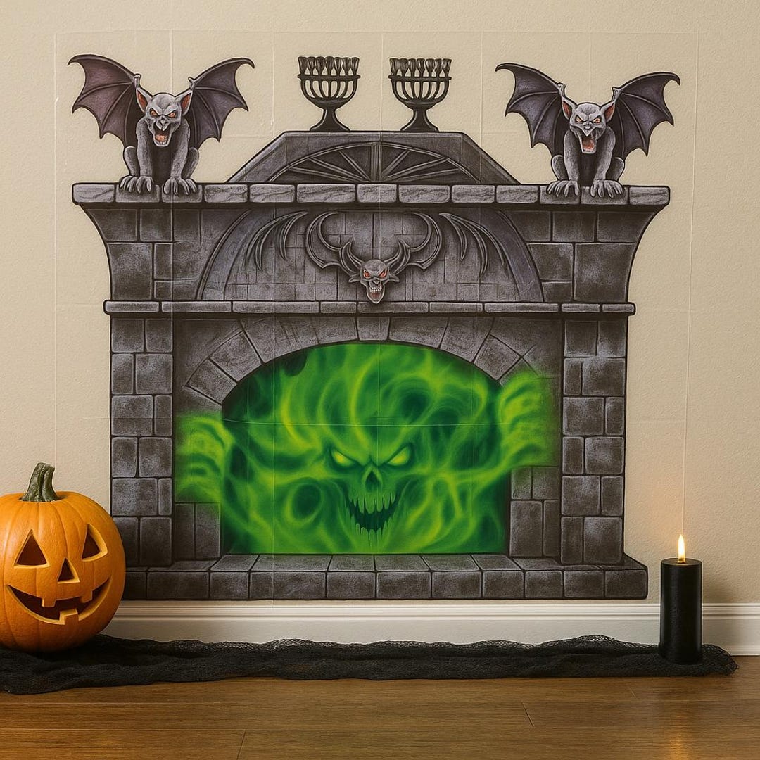 Halloween Fireplace Wall Decoration, Spooky Haunted House Backdrop ...
