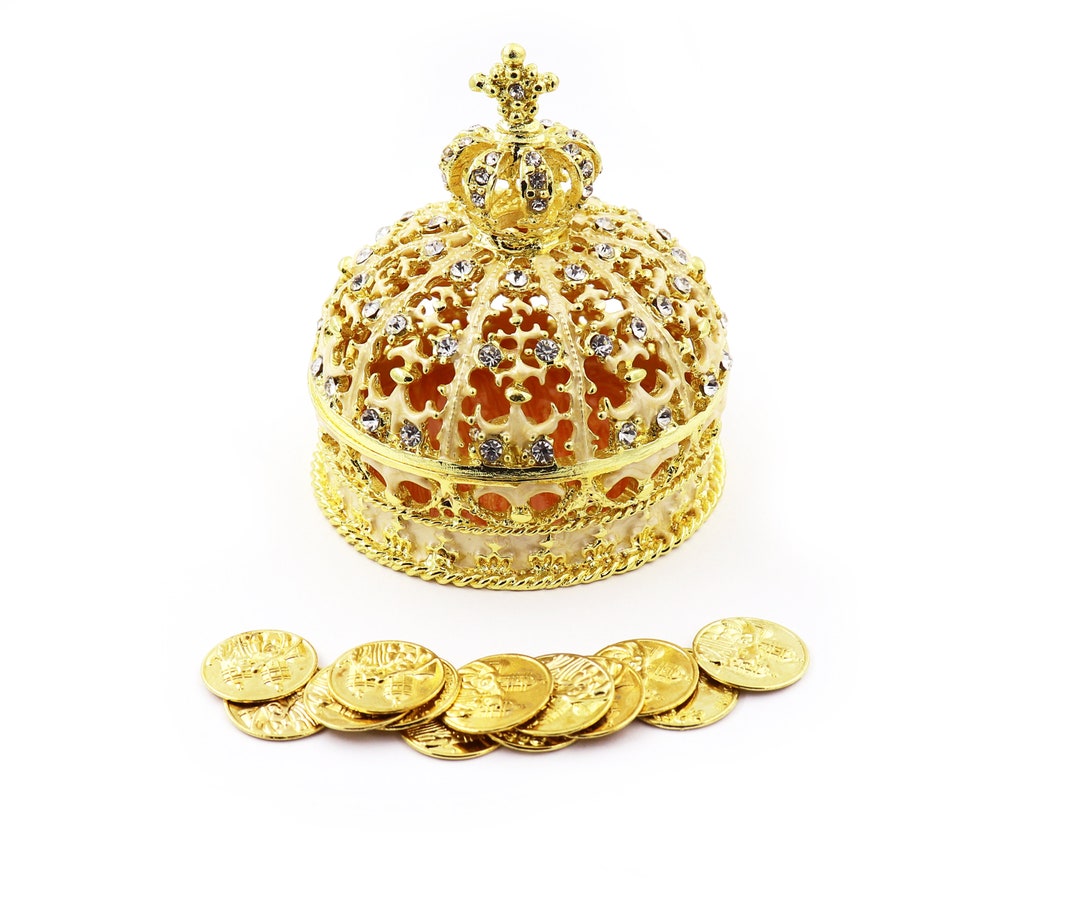 Wedding Arras, Elegant Gold Crown Wedding Arras With 13 Coins Set, Ring ...