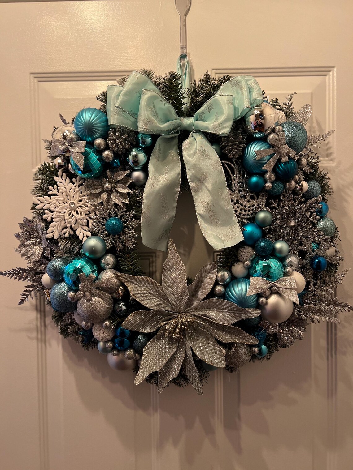 Teal and Silver Flocked Pine Wreath - Etsy
