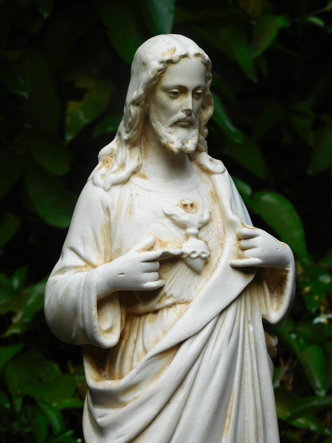 13 Inch French Antique Christ Sacred Heart Plaster Statue, French ...