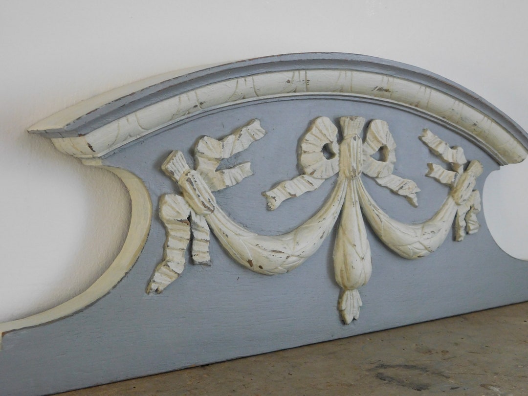 Large French Antique Pediment, 43 Long Painted Pediment, Gray and White ...