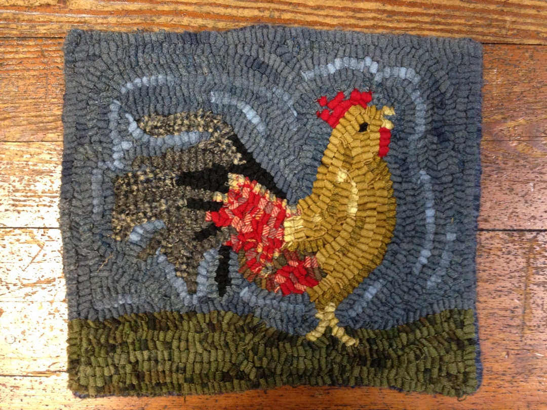 PATTERN for Rug Hooking Roosting- Hand Drawn on Primitive Linen (11" X ...