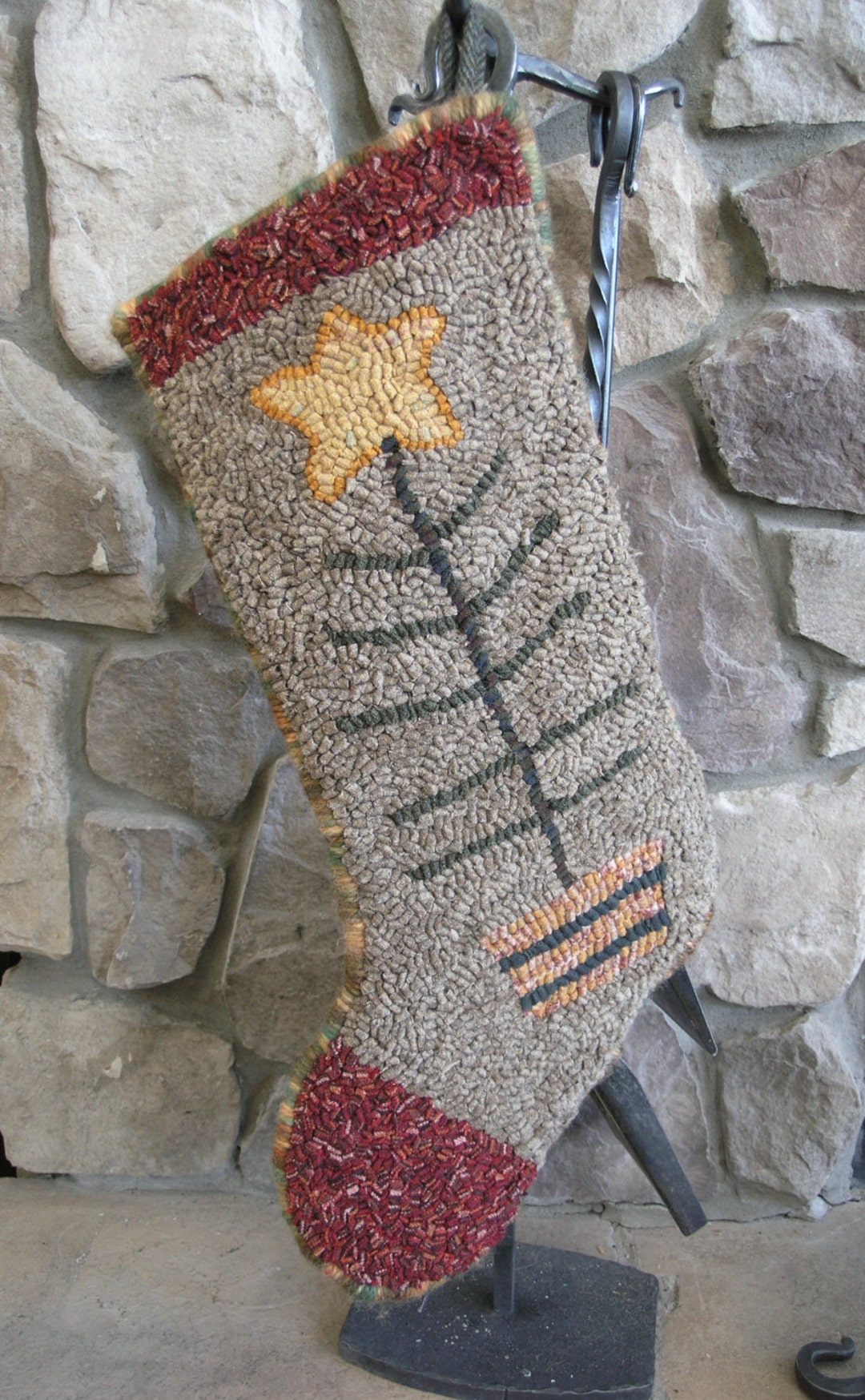 PATTERN for Rug Hooking Charlie Stocking- Hand Drawn on Primitive Rug ...