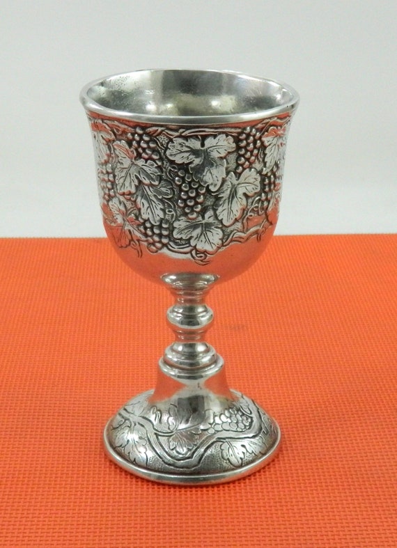 Set 2 Vintage Grape Wine Goblet Metal Pewter Chiseled Glass Handmade in Italy Cavagnini Etsy UK