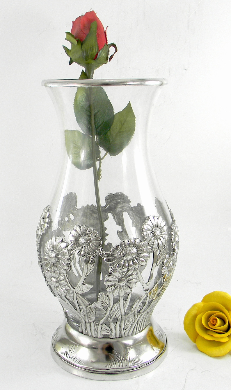 Flower Vase in Pewter and Glass. Silver Metal. | Etsy