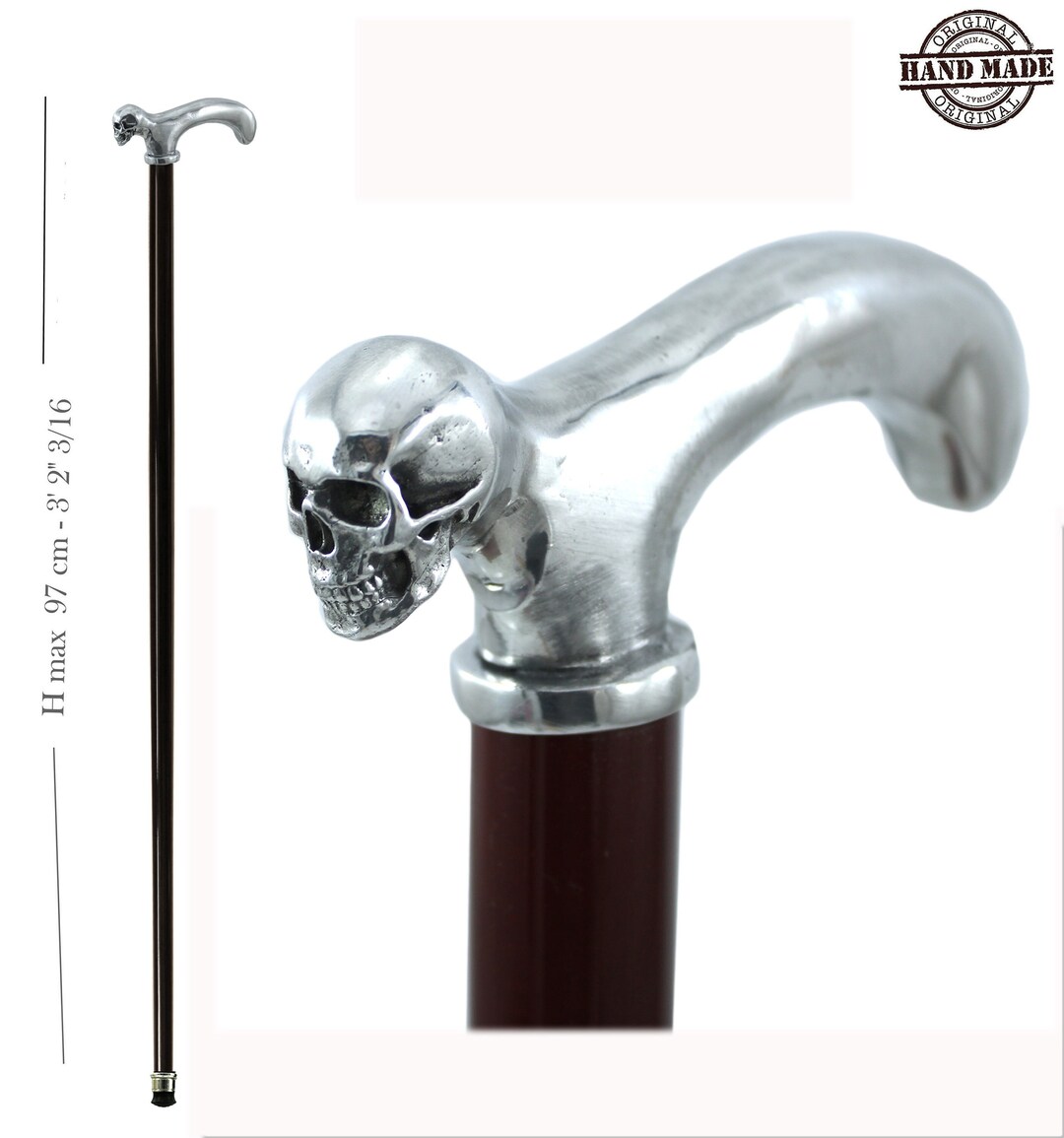 Timeless Elegance: Personalized Walking Stick With Skull Shaped Pewter ...