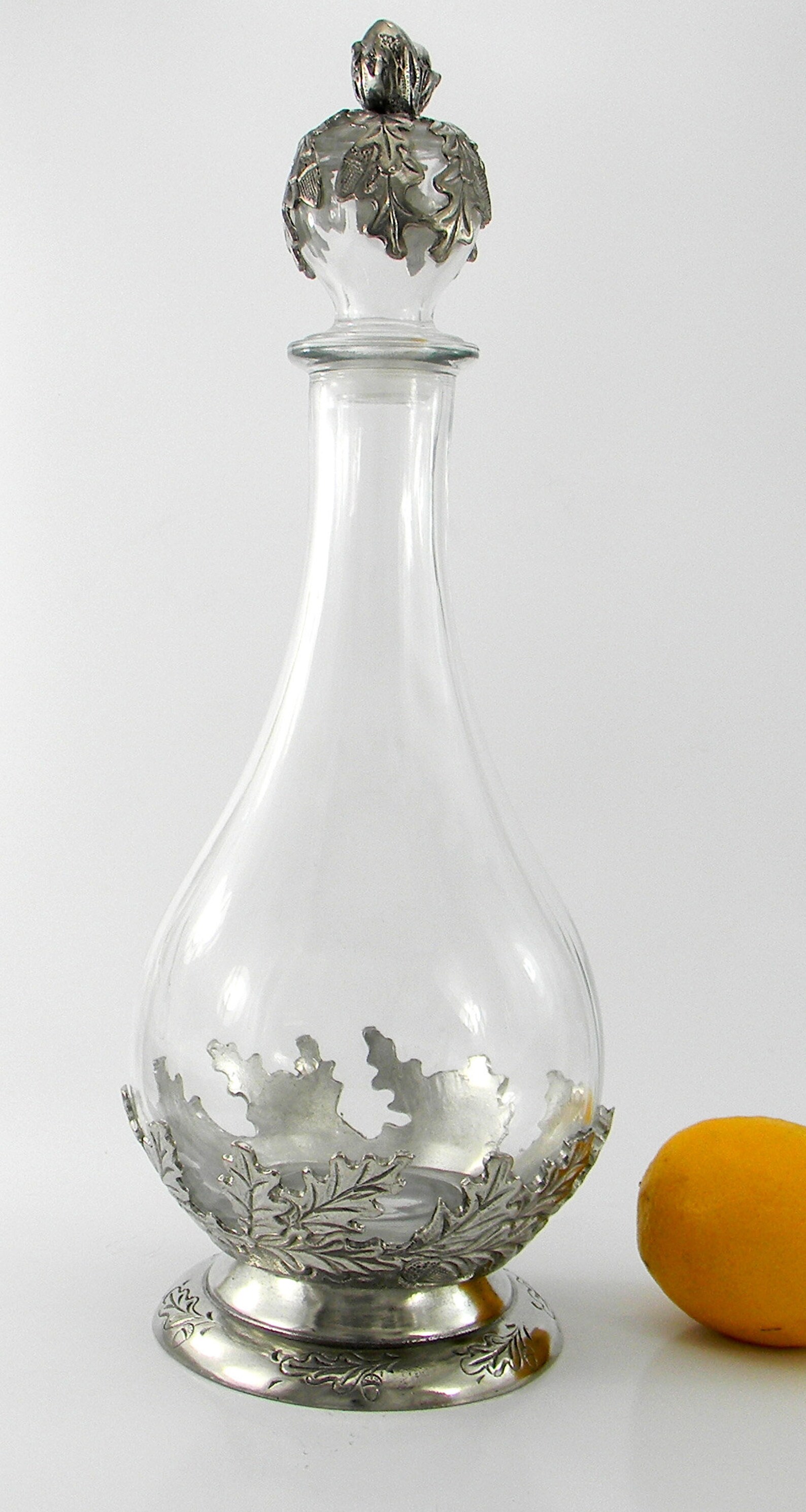 Pewter and Glass Acorn Bottle. Elegant Carafe of Great Importance ...
