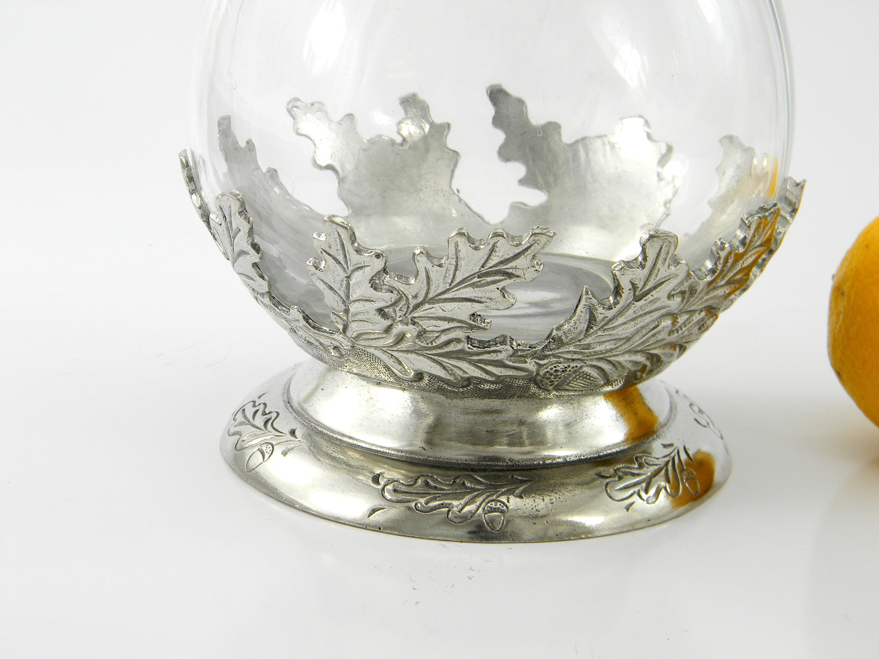 Pewter and Glass Acorn Bottle. Elegant Carafe of Great Importance ...