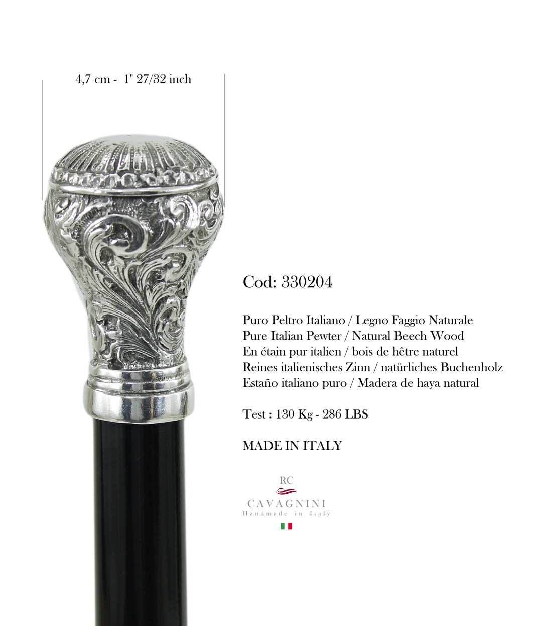 CAVAGNINI Walking Stick Wooden Pewter Elegant Ergonimic Handle Men and ...