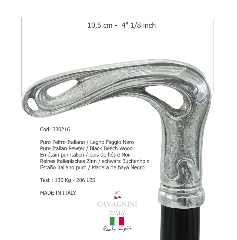 CAVAGNINI -walking Stick Wooden Pewter Custom -gift Gentlemens ...