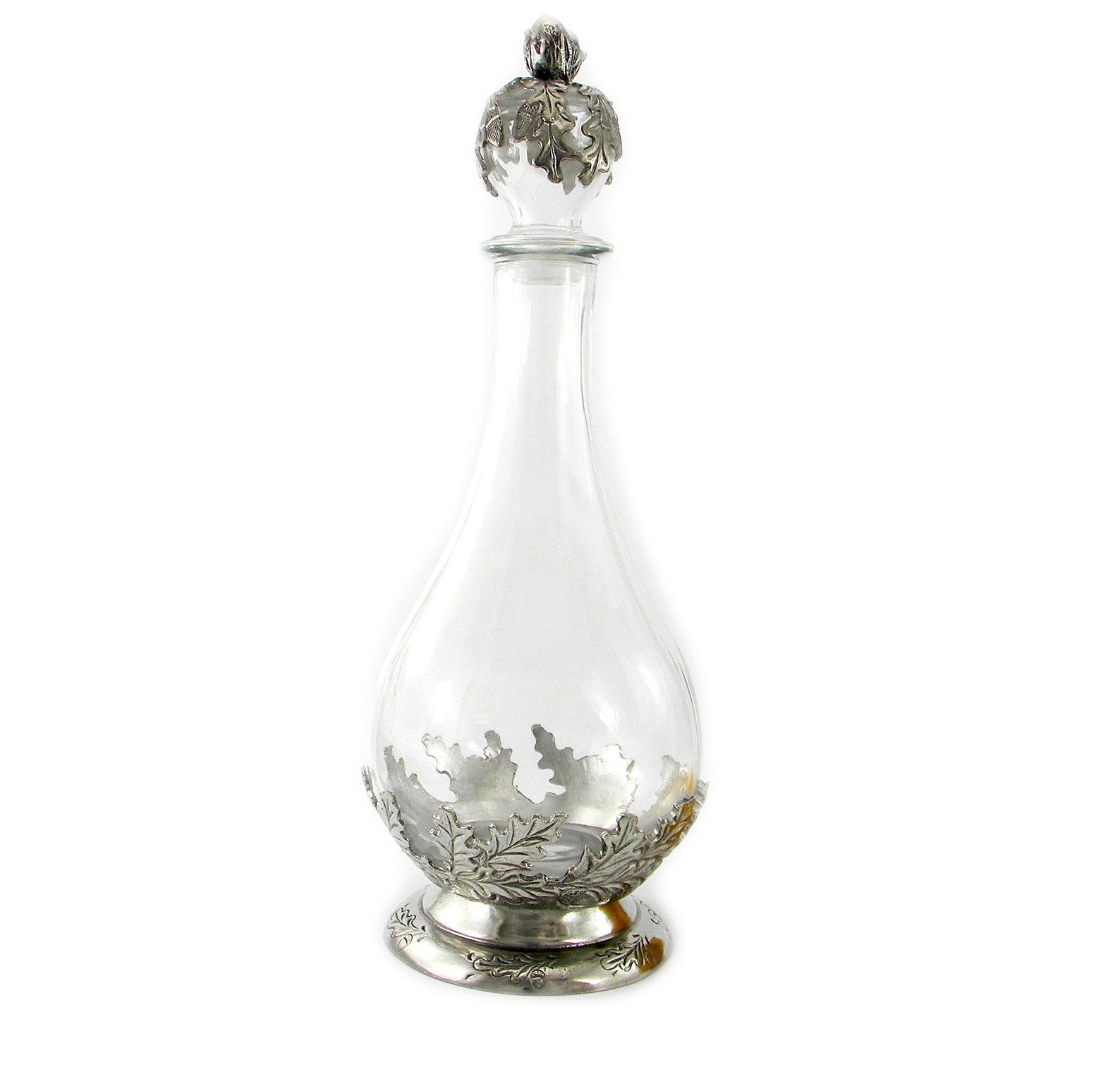 Pewter and Glass Acorn Bottle. Elegant Carafe of Great Importance ...
