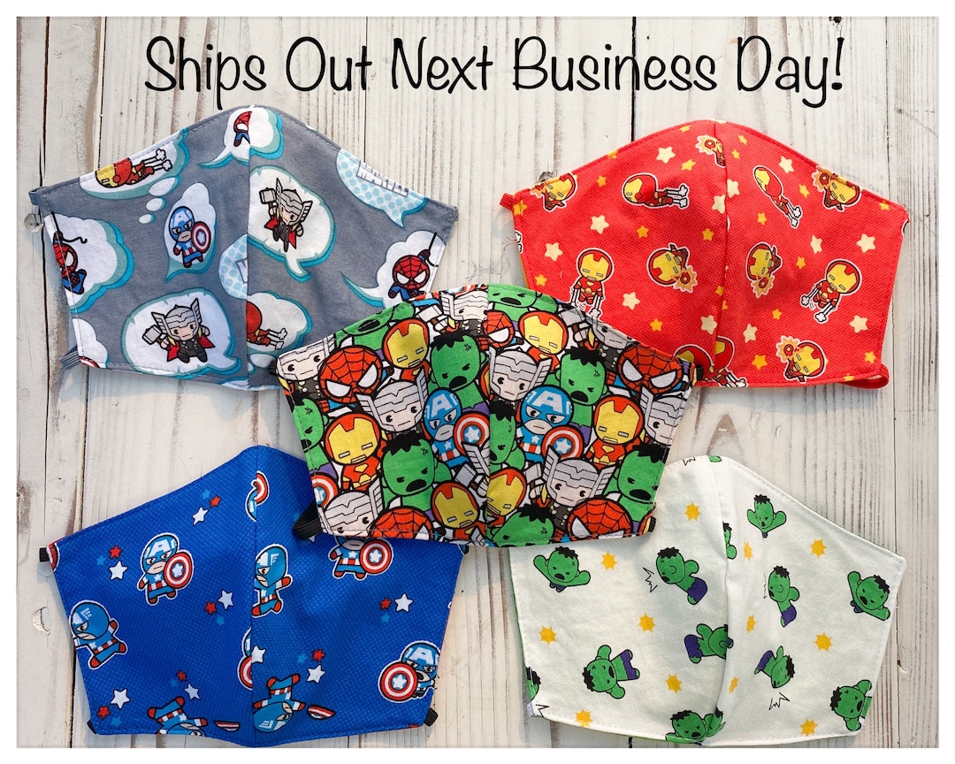 Marvel Avengers Superhero Face Mask, Adult & Kids, Reversible 2 Layer ...