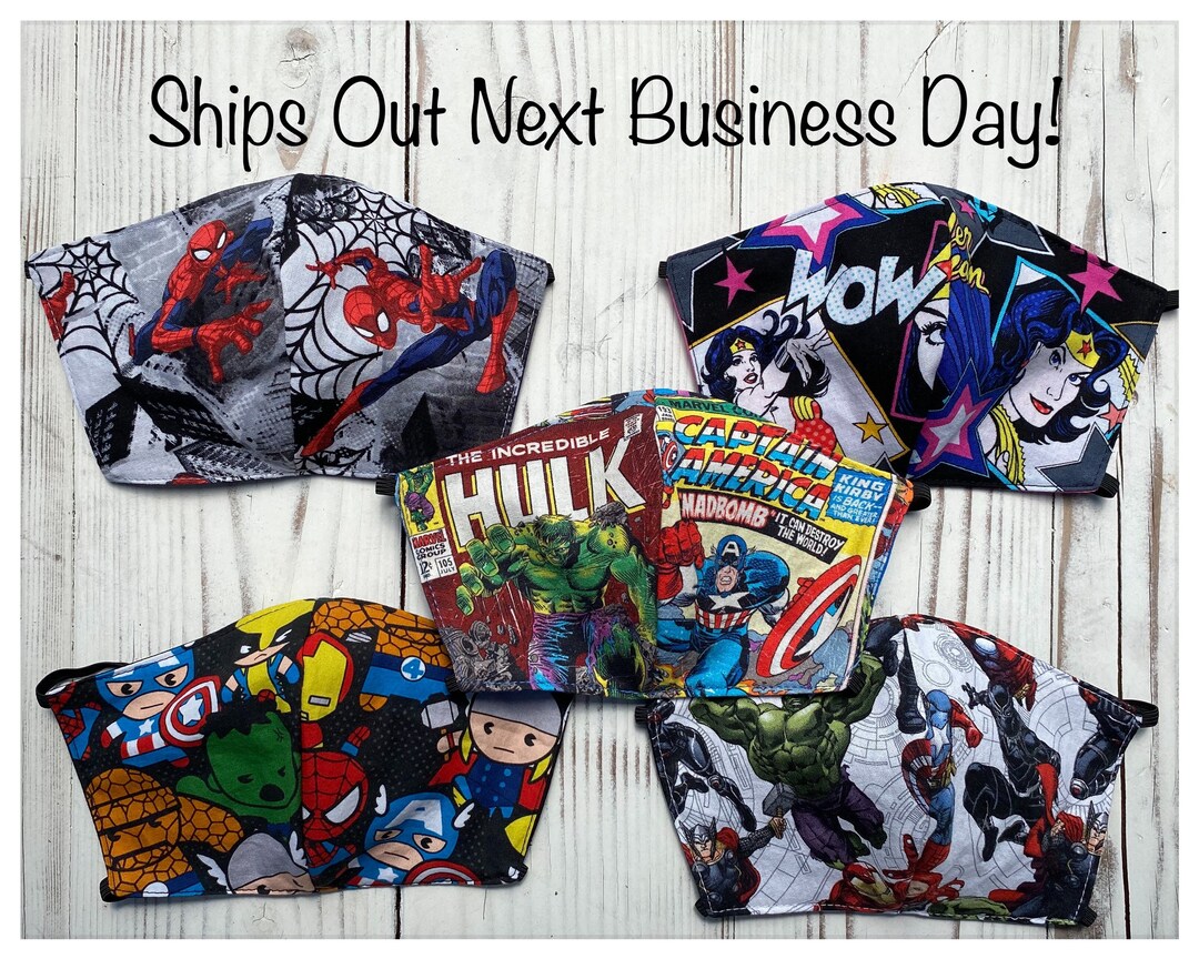 Face Mask, Marvel Avengers Superhero, Adult Kids, Reversible 2 Layer ...